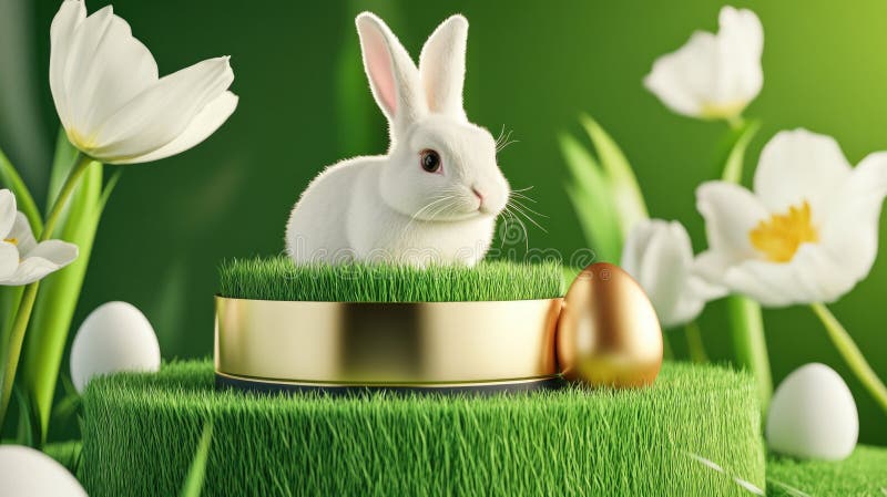 A White Rabbit Sitting on a Green Field, a Peaceful Scene Stock Photo ...