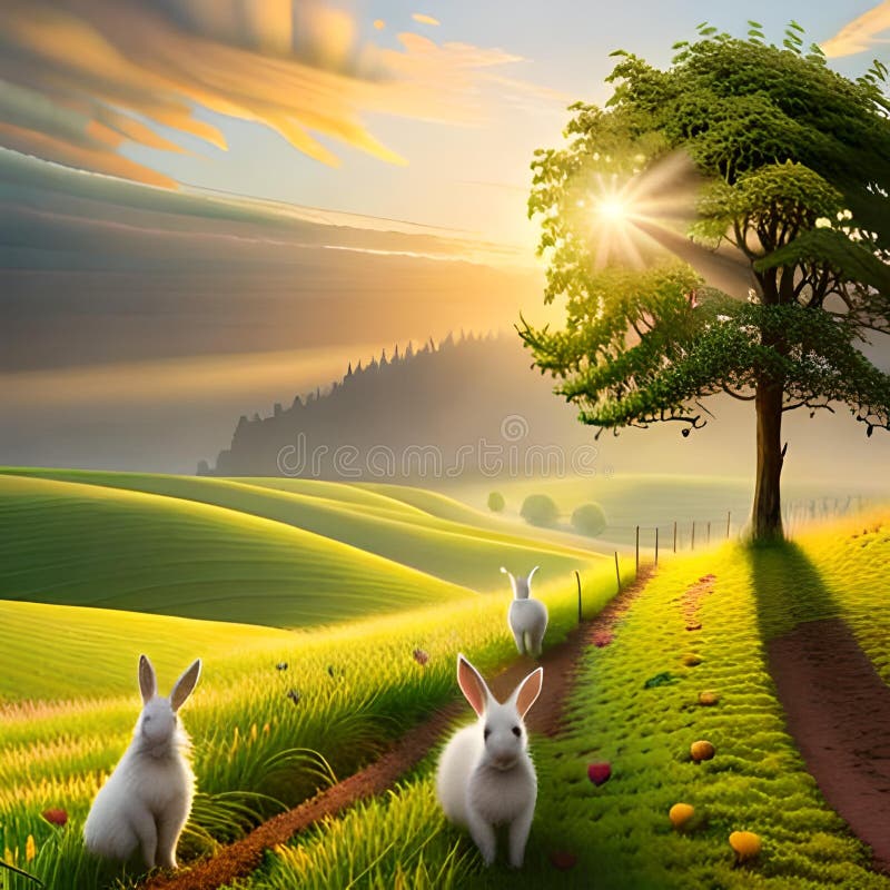 White Rabbit Sitting on the Hill Stock Illustration - Illustration of ...