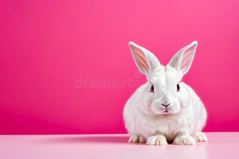 White Rabbit Sitting on Pink Table. Generative AI Stock Photo - Image ...