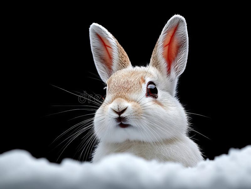 A White Rabbit Sitting in the Snow Looking at the Camera Stock Image ...