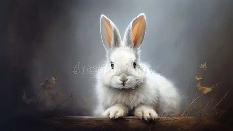 A White Rabbit Sitting on Top of a Wooden Table Stock Illustration ...