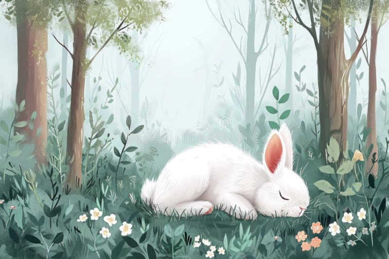 White Rabbit Sleeping in the Grass Stock Image - Image of calm ...