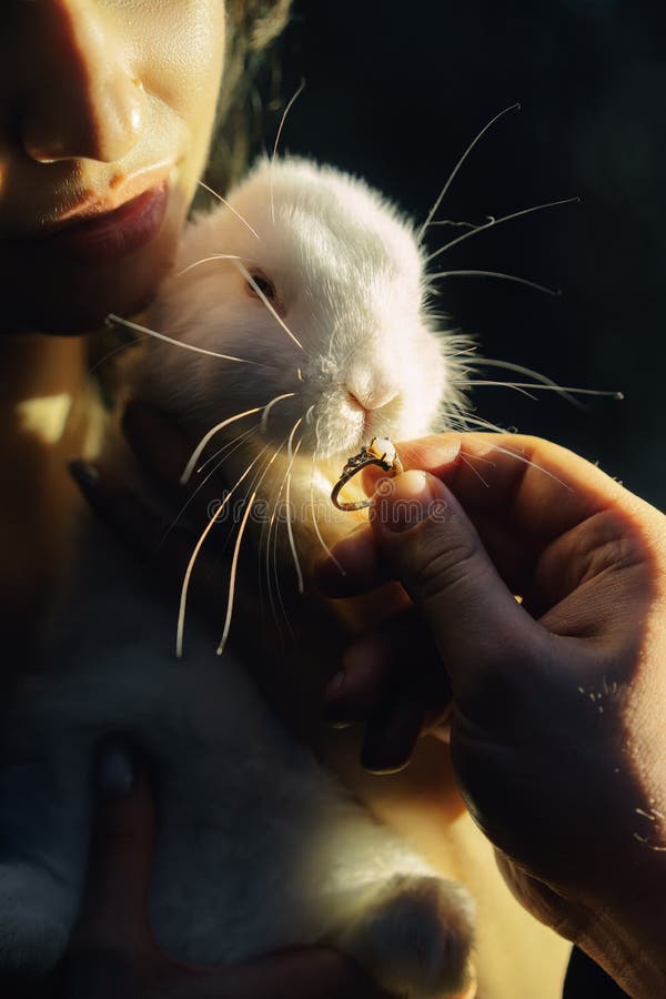 White Rabbit Sniffing a Wedding Ring Stock Image - Image of hare ...