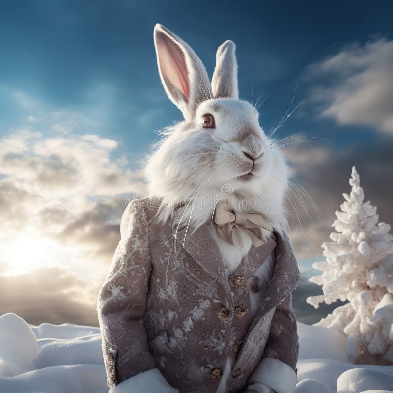 Ai Generated Illustration Wildlife Concept of White Rabbit in Snow ...