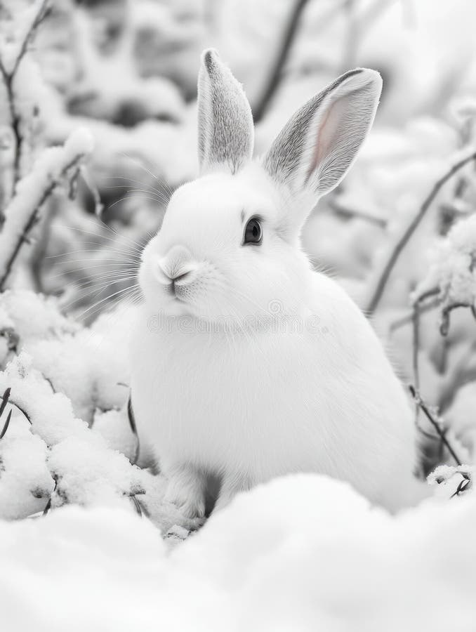 White rabbit in snow stock photo. Image of cold, hibernation - 379862552