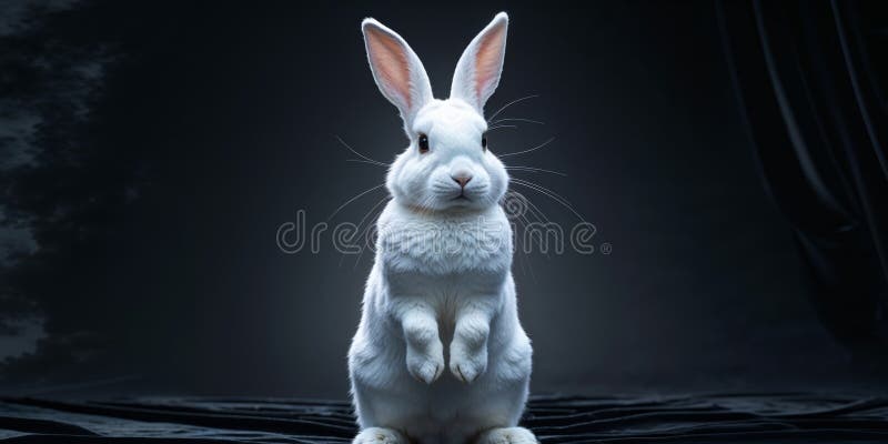 A White Rabbit is Standing on a Black Background. Stock Image - Image ...