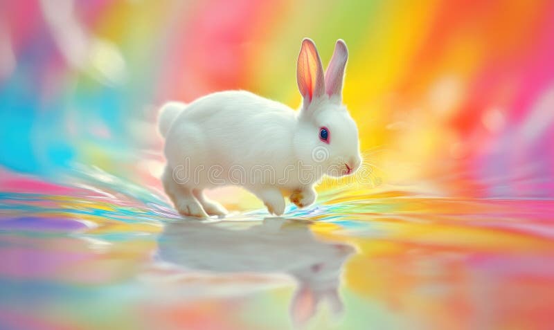 White Rabbit Standing Colorful Surface Stock Photos - Free & Royalty ...