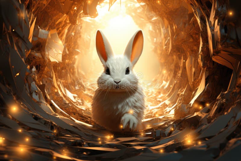 A White Rabbit is Standing in a Hole with Bright Light, AI Stock ...