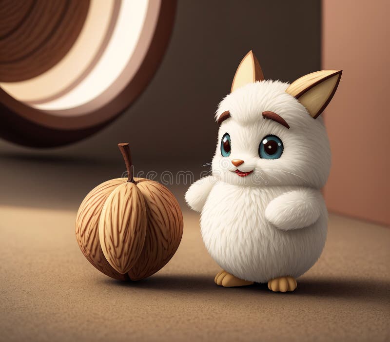 A White Rabbit Standing Next To an Acorn. Stock Photo - Image of kitten ...