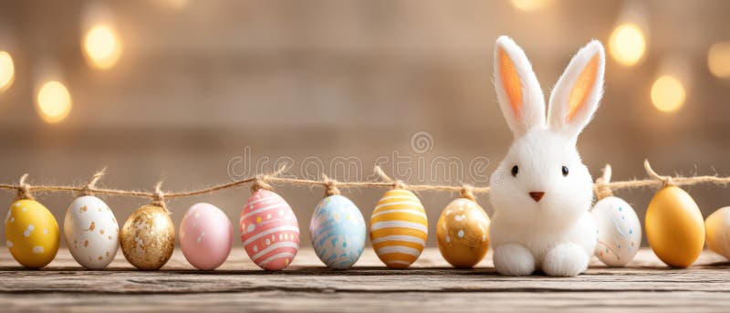 White Rabbit Stands Colorful Easter Eggs Festive Spring Setting Stock ...