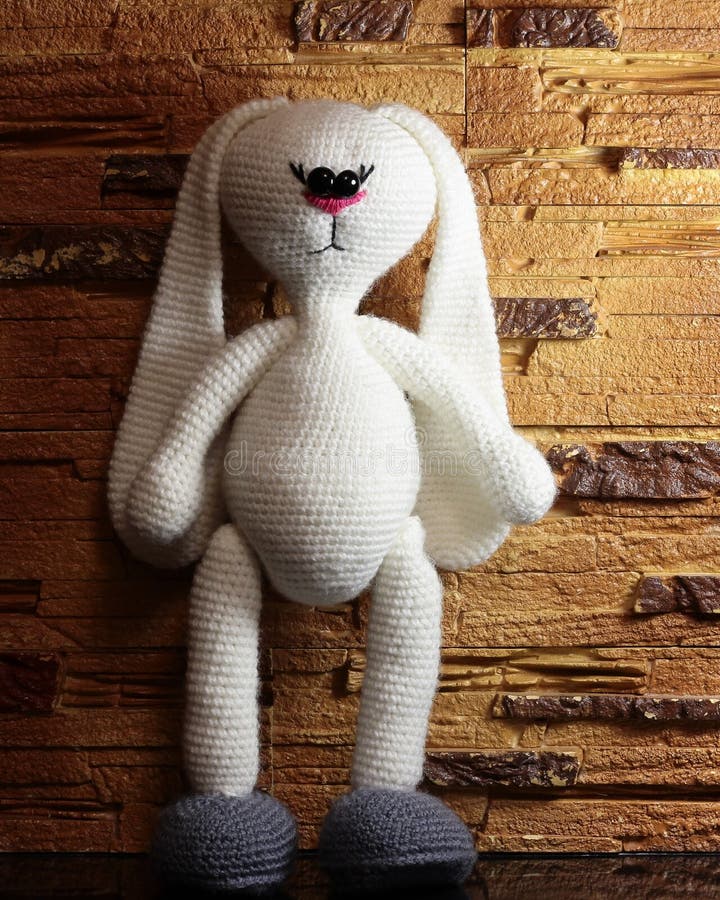 White Rabbit. White Stuffed Toy. Knitted Toy with Your Own Hands Stock ...
