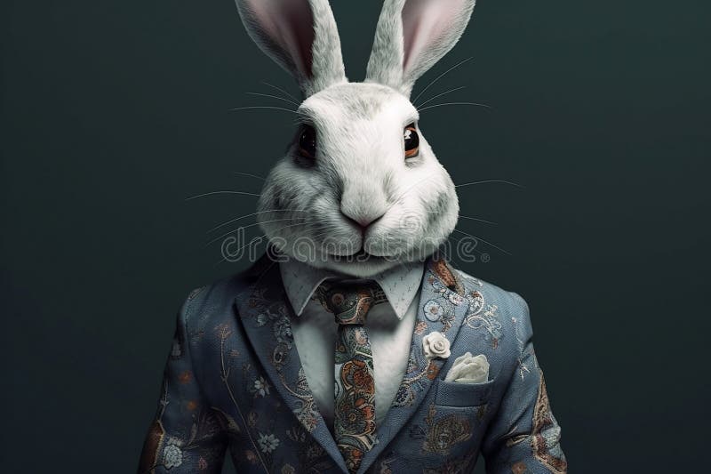 White Rabbit in Business Suit. Generative AI. Stock Illustration ...