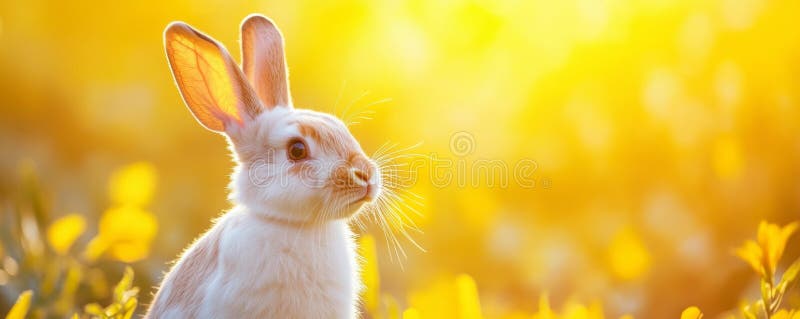 White Rabbit in Sunlit Meadow, Side View. Nature and Tranquility ...