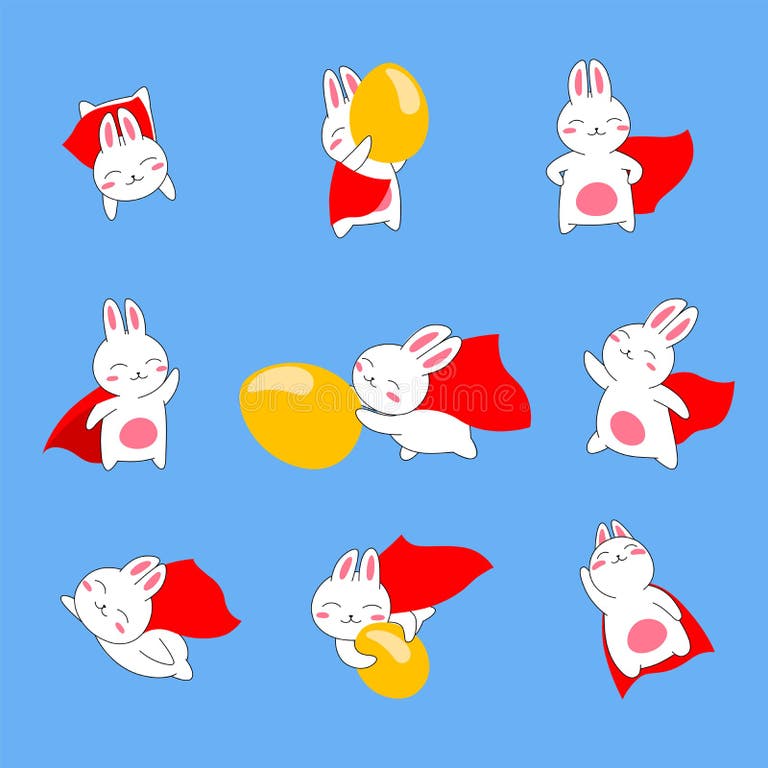 White Rabbit in a Superhero Costume. Vector Character in Various Poses ...