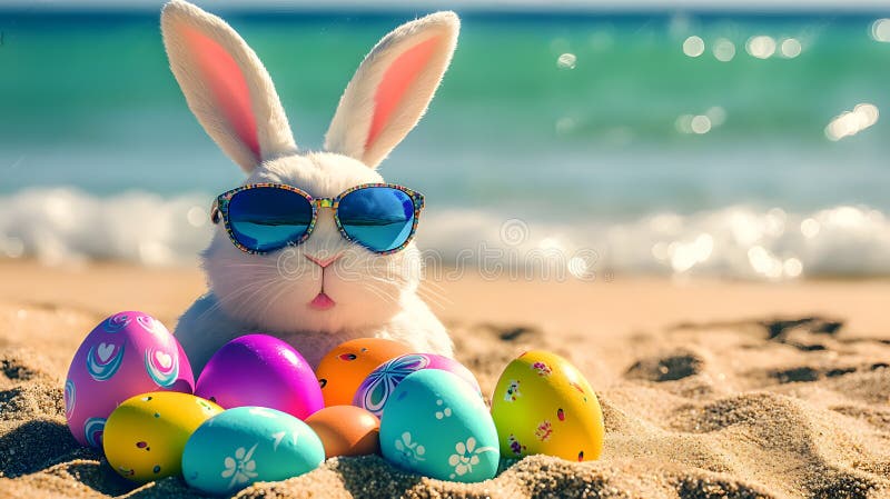 White Rabbit Wearing Sunglasses at the Beach Stock Illustration ...