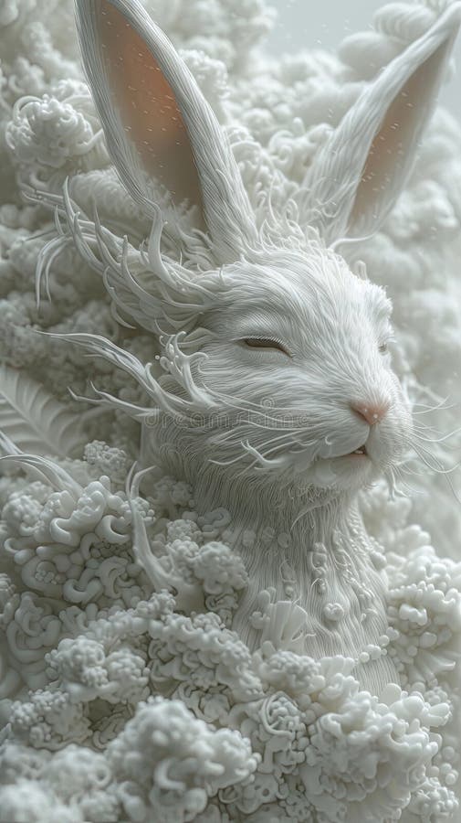 White Rabbit in White with Clouds Surrounding it Stock Illustration ...