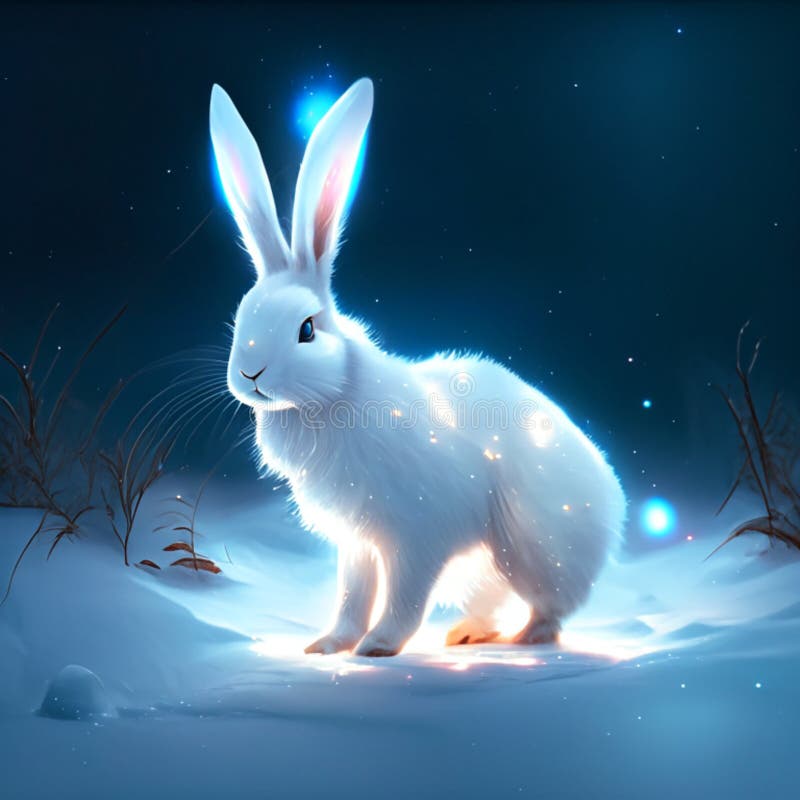 White Rabbit in Winter Forest. 3d Rendering, 3d Illustration Stock ...