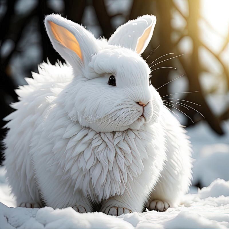 White Rabbit in the Winter Forest. Easter Bunny in the Winter Forest ...