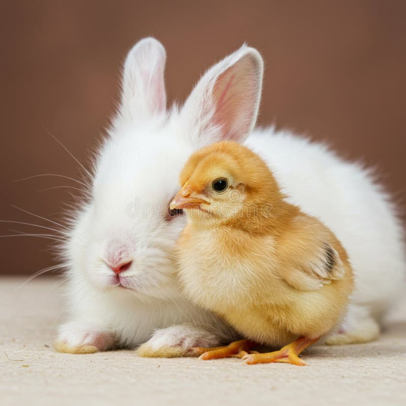 White Rabbit and Yellow Chick Together Stock Illustration ...
