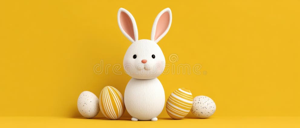 A White Rabbit beside a Yellow Egg Against a Bright Yellow Background ...
