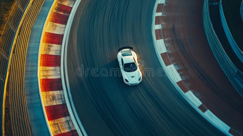 White Race Car Cornering on Asphalt Track at Sunset Stock Illustration ...