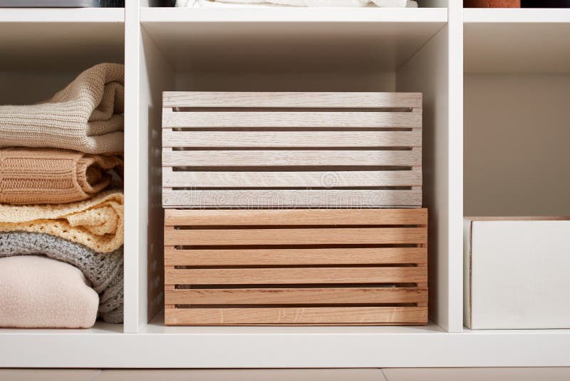 White Rack with Shelves Full of Stuff Stock Photo - Image of blanket ...