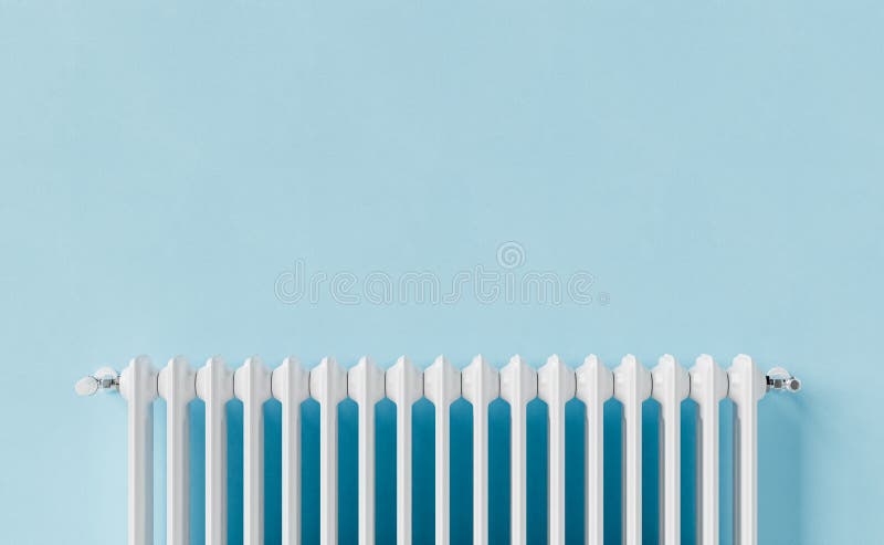 White Radiator on Blue Wall Stock Illustration - Illustration of ...