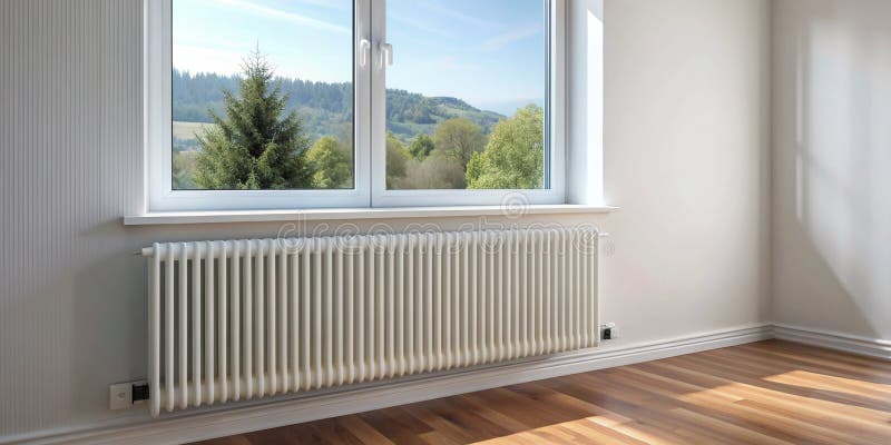 White Radiator in a Room with a View of the Forest and Mountains AI ...