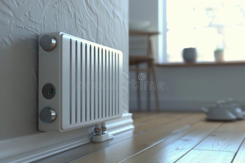 A White Radiator Sitting on Top of a Wooden Floor Stock Image - Image ...