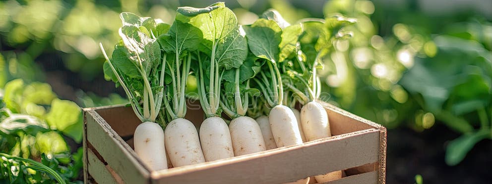 White Radish in a Box. Selective Focus Stock Image - Image of wooden ...
