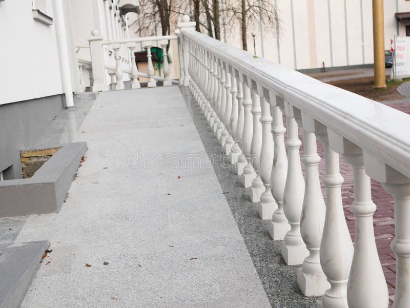 White Railing. Beautiful Vintage White Concrete Balcony Railing Stock ...