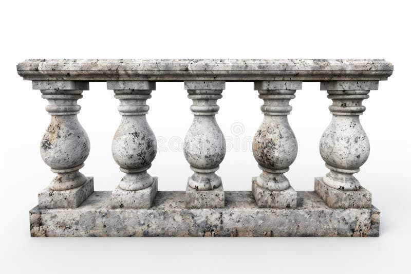 White Railing with Five Pillars and a Grey Stone Base Stock Image ...