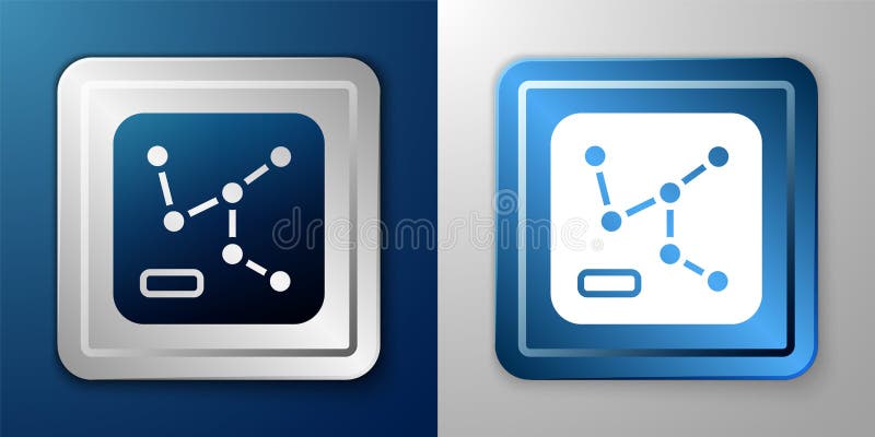 White Railway Map Icon Isolated on Blue and Grey Background. Silver and ...
