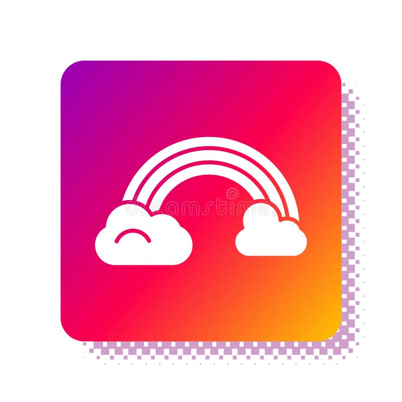 White Rainbow with Clouds Icon Isolated on White Background. Square ...