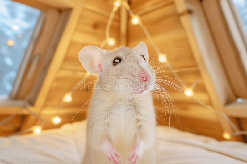 A White Rat with Christmas Lights in the Room Stock Illustration ...