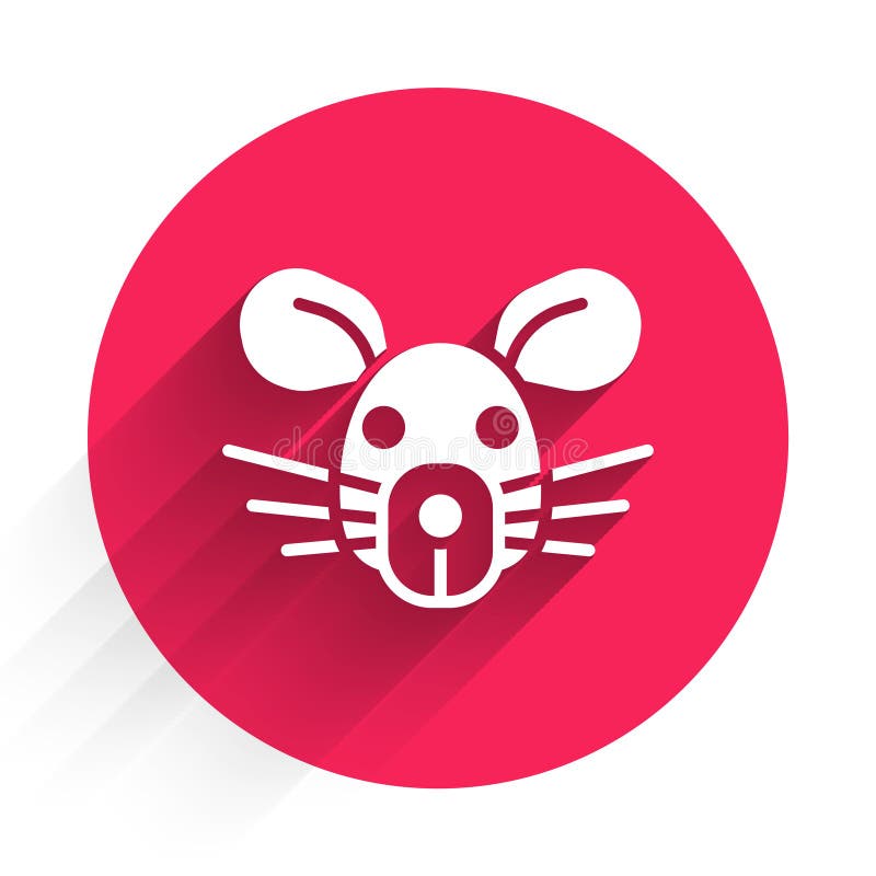 White Rat Head Icon Isolated with Long Shadow. Mouse Sign. Animal ...