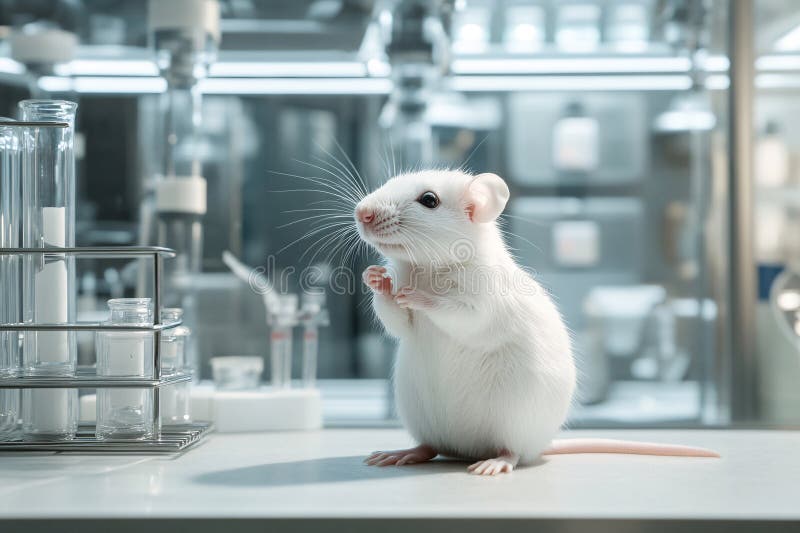 White Rat Sitting on the Table in Modern Lab Stock Illustration ...