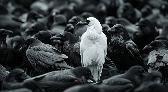 A White Raven Alone among a Crowd of Black Crows Stock Image - Image of ...