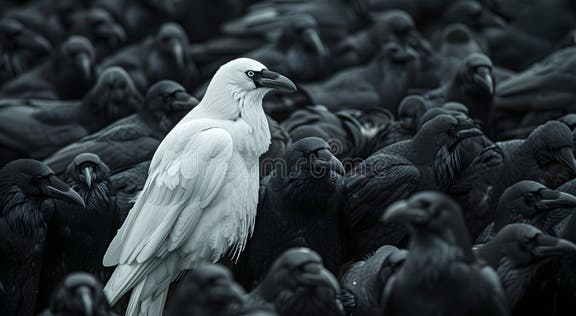 A White Raven Alone among a Crowd of Black Crows Stock Image - Image of ...