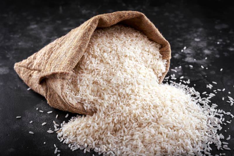 White Raw Basmati Rice in Burlap Bag Stock Photo - Image of corn ...