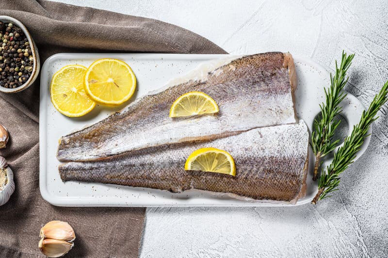 White Raw Fillet Hake Fish. White Background Stock Image - Image of ...