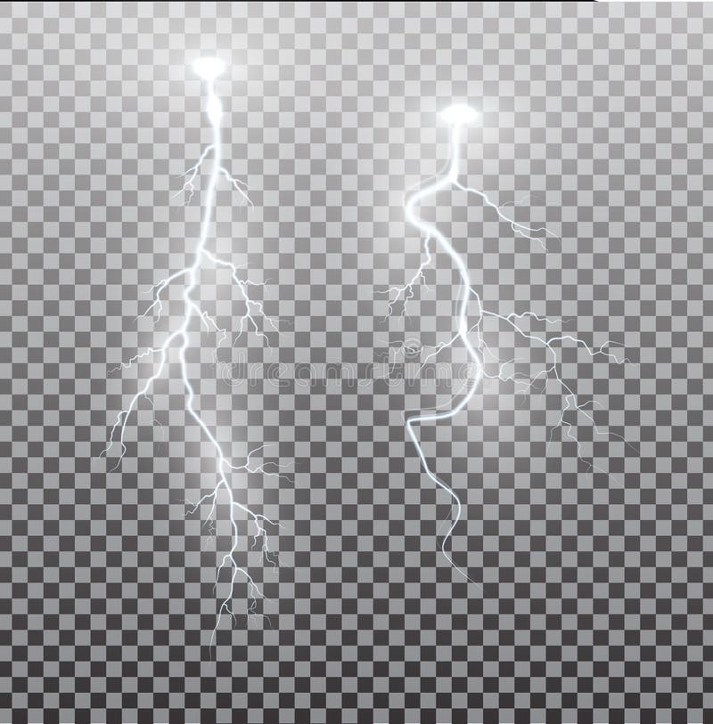 White Realistic Lightning. Thunder Spark Light on Transparent ...
