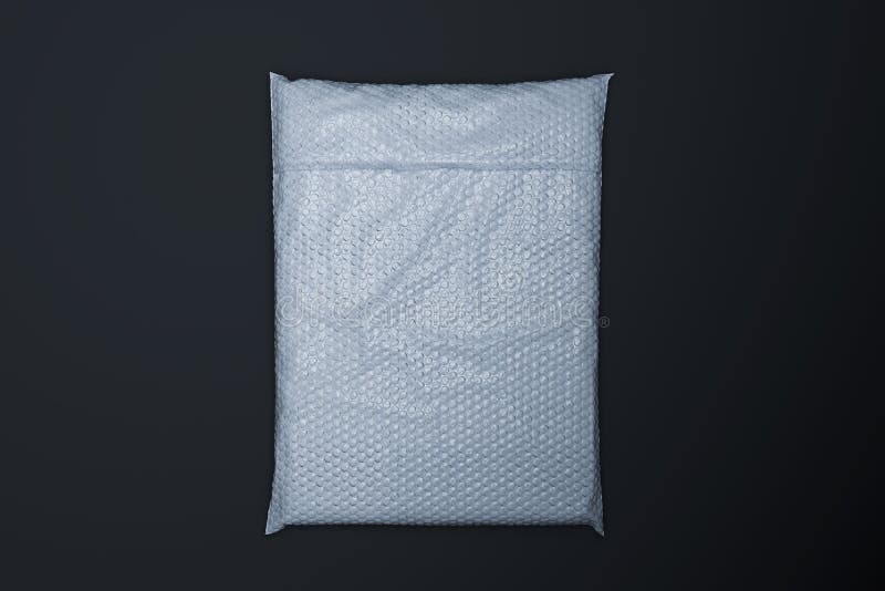 White Realistic Packet in Transparent Wrapping on Black Background. 3d ...