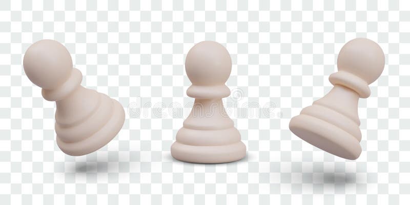 White Realistic Pawn. Set of Chess Pieces in Vertical and Tilted ...