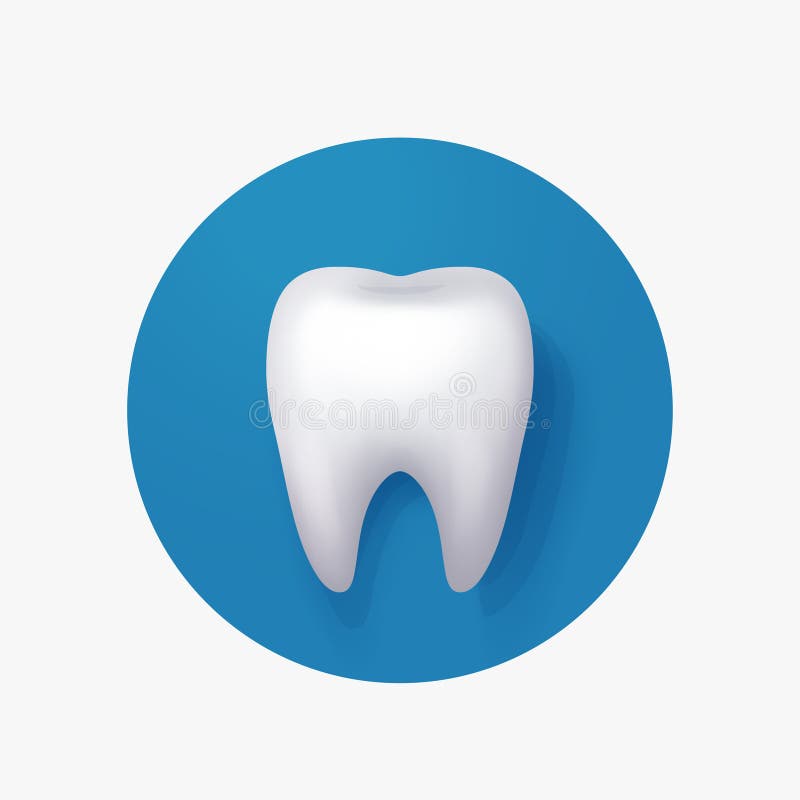 White Realistic Tooth Icon on Blue Back Stock Vector - Illustration of ...