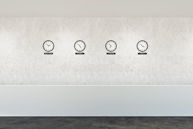 White Reception Desk and Clocks Stock Illustration - Illustration of ...