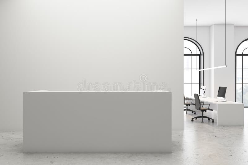White Reception Desk in Open Space Office Stock Illustration ...