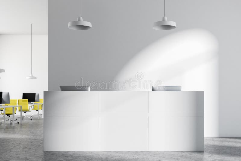 White Reception in an Open Plan Office Close Up Stock Illustration ...