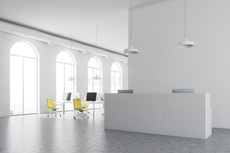 White Reception in an Open Plan Office Side View Stock Illustration ...