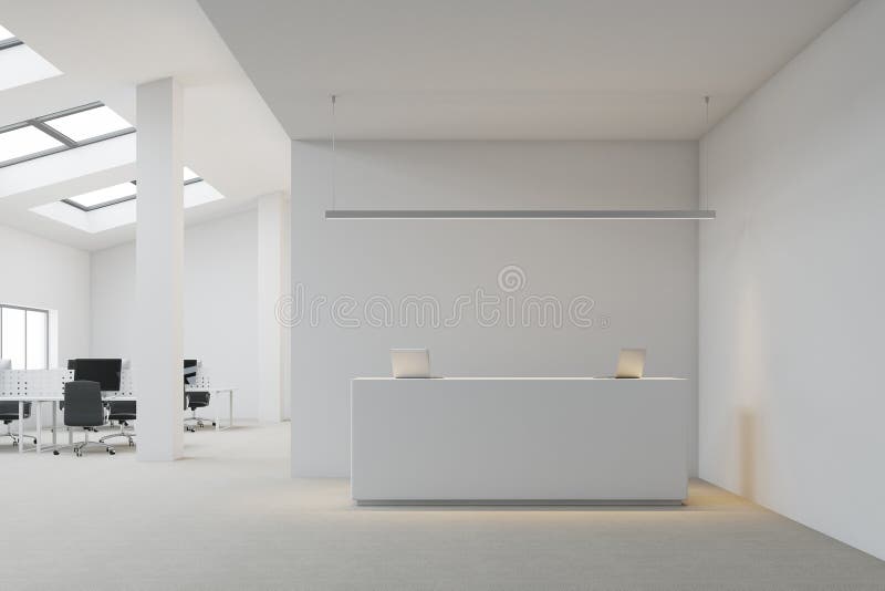 White Reception in Open Space Office Stock Illustration - Illustration ...